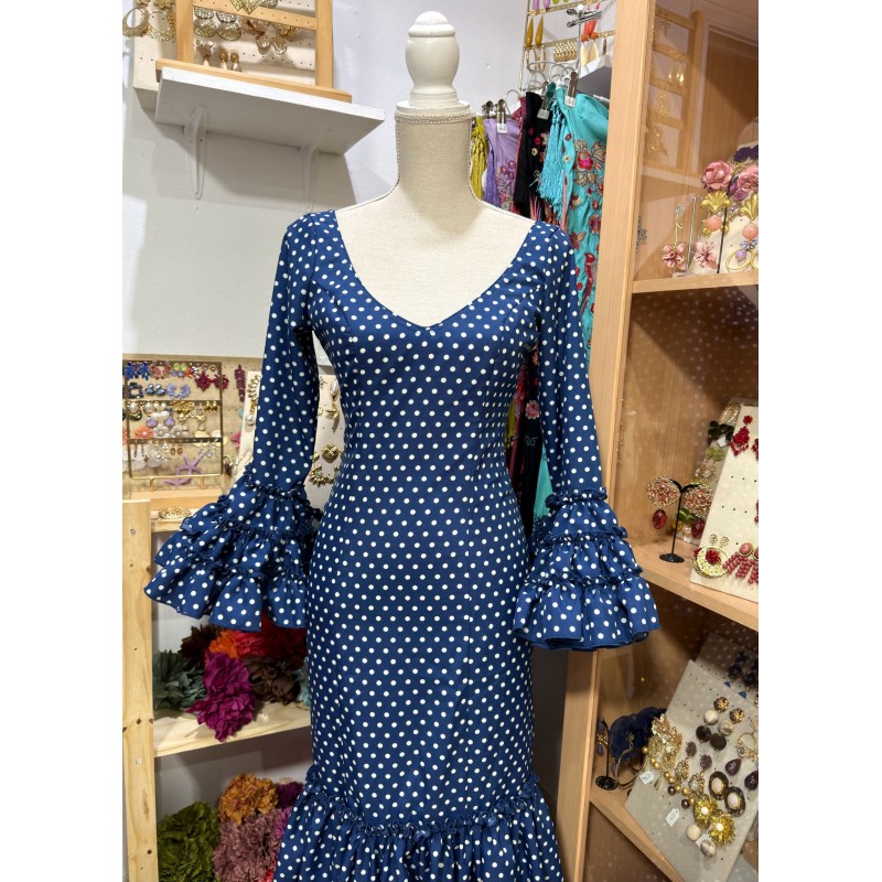 TRAJE CANASTERO JALEO AZUL MARINO CLARO LUNAR BLANCO