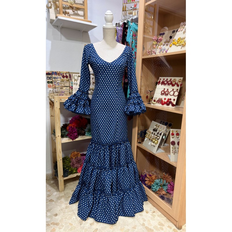TRAJE CANASTERO JALEO AZUL MARINO CLARO LUNAR BLANCO